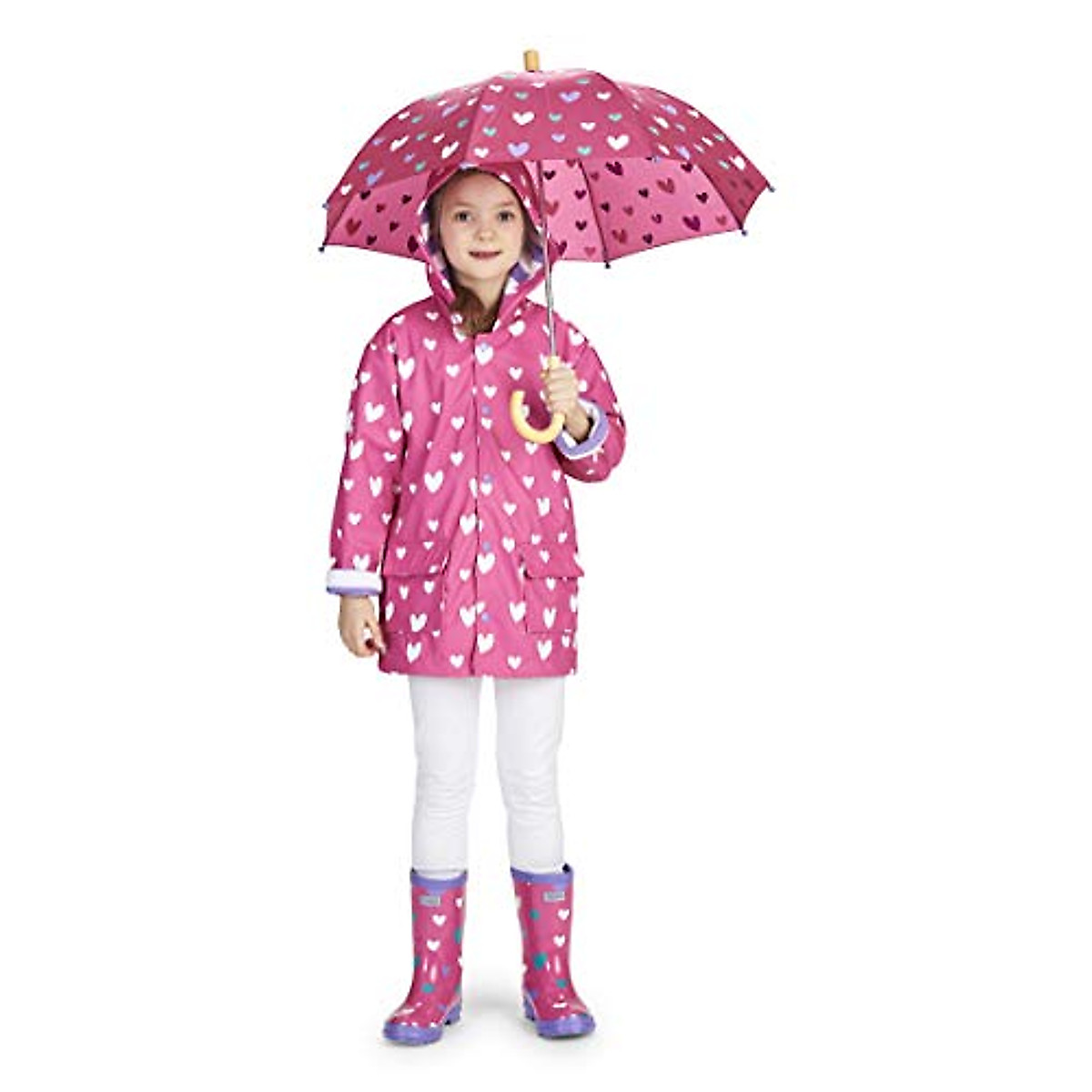 Hatley Girls' Little Color Changing Button-Up Printed Rain Jacket, Sweet Hearts, 6 Years