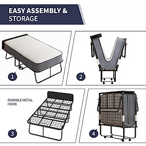 ijuicy Folding Bed,75" x 31" Rollaway Bed with 5”Thickness Mattress for Adults,High Rebound Foam Filling,Folding Bed with Storage Cover,Steel Frame with 4 Movable and Lockable Wheels