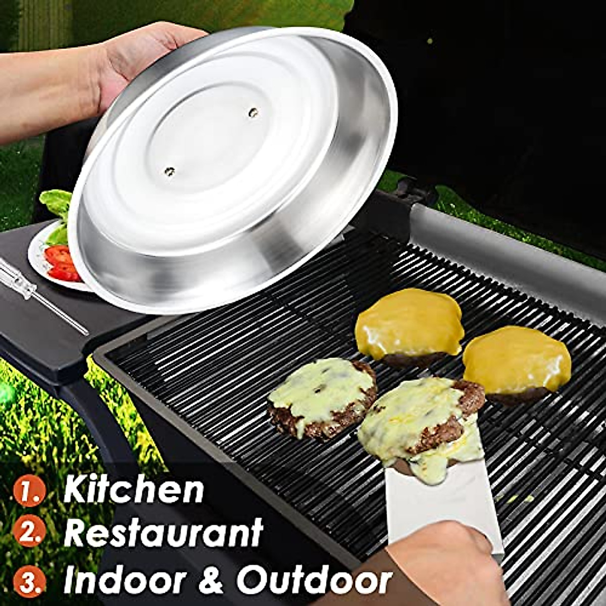 HaSteeL Cheese Melting Dome Set of 2, 12 Inch Round Basting Cover Metal Steam Cover, Stainless Steel Griddle Accessories for Flat Top Grill/Outdoor BBQ/Kitchen Cooking