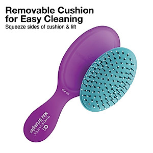 Olivia Garden OG Brush Detangler, pocket-size, perfect for travel and on-the-go, removable cushion, scalp hugging shape massages the scalp, for wet or dry hair, for women, men and children, Purple