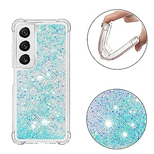 HOUSON Compatible with Samsung Galaxy S21 5G Glitter Case for Girls Women Bling Sparkle Floating Quicksand Soft TPU Luxury Pretty Phone Case, (Blue)