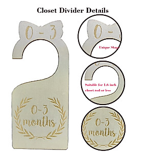 Cobata Unique Wooden Baby Closet Size Dividers - Set of 7 Nursery Closet Hanging Organizer From New Born to 24 Months