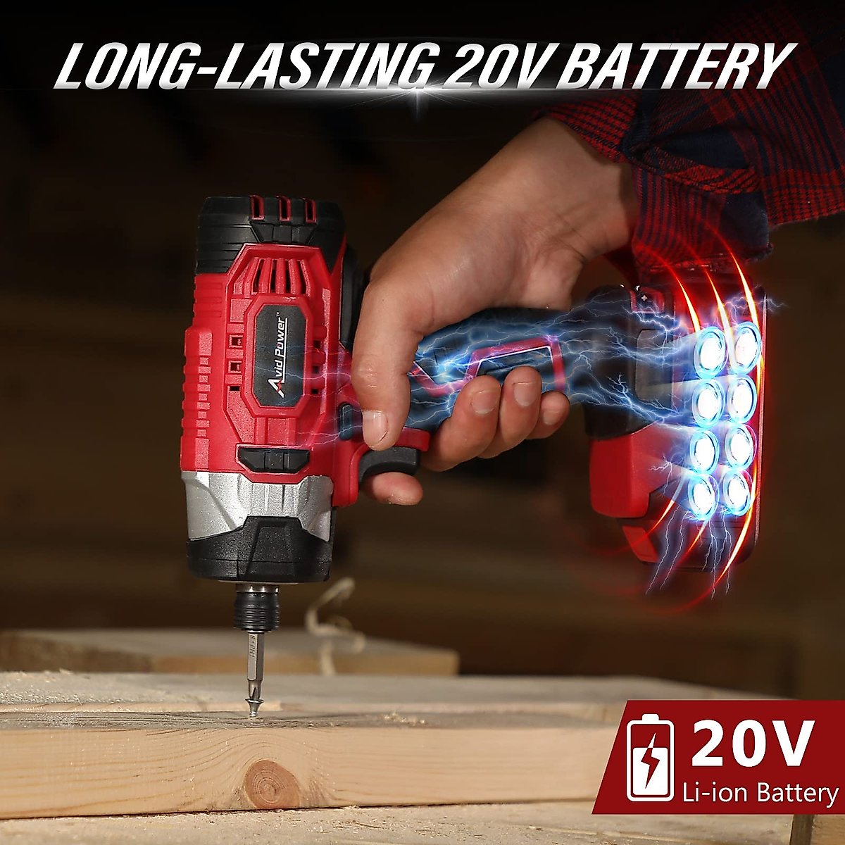 AVID POWER Impact Driver Kit, 180N.m. 20V Cordless 1/4-Inch Hex Impact Drill/Driver Set, Variable Speed, with 14Pcs Sockets, 10Pcs Driver Bits and Tool Bag