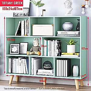 IOTXY Wooden Open Shelf Bookcase - 3-Tier Floor Standing Display Cabinet Rack with Legs, 8 Cubes Bookshelf, Tiffany-Green