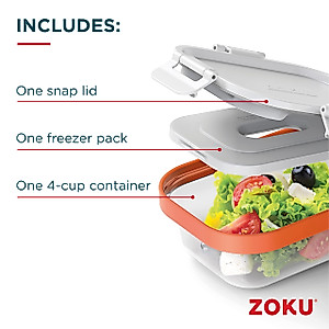 ZOKU - Nested Food Storage Container with Freezer Pack, Leak Proof with Airtight Lids, for Sandwiches, Lunches, Leftovers and more, Easy to Clean, Reusable, BPA Free (Neat Stack) (3 Piece)