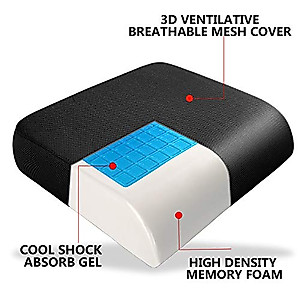 YOUFI Extra Thick Large Seat Cushion -19 X 17.5 X 4 Inch Gel Memory Foam Cushion with Carry Handle Non Slip Bottom - Pain Relief Coccyx Cushion for Wheelchair Office Chair (Black (1PACK))