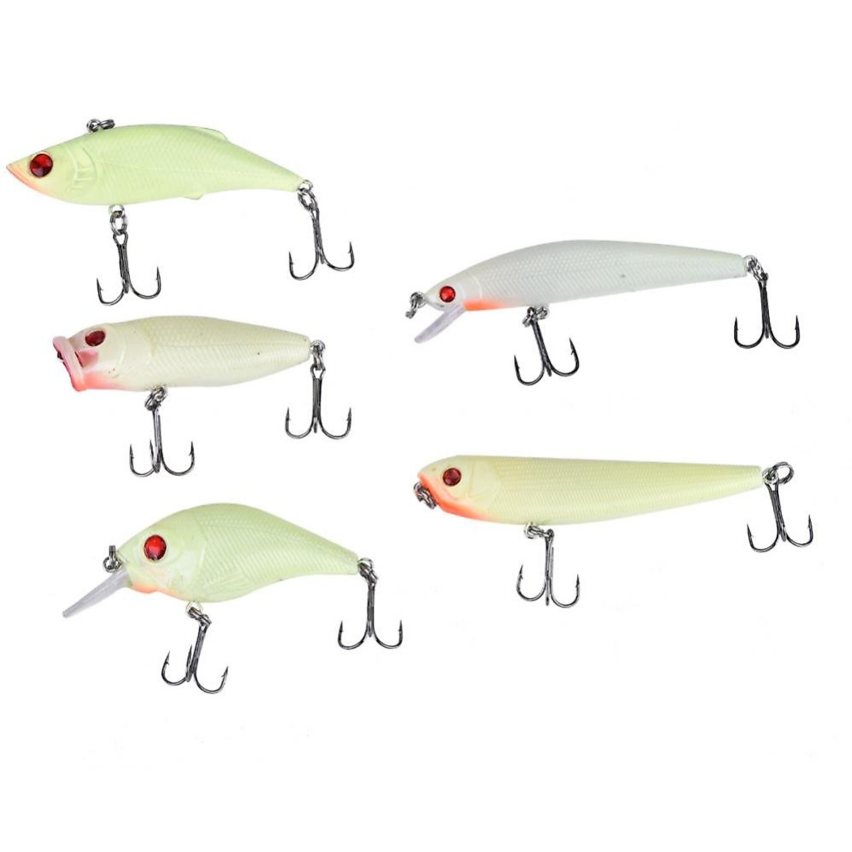 OUKENS 5pcs Luminous Fishing Lures,ABS Hard Baits with Treble Hook Tackle Accessory for Bass Trout Walleye Redfish Saltwater Freshwater