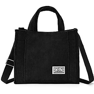 Corduroy Tote Bag for Women Small Satchel Bag Mini Tote Bag Aesthetic Crossbody Bag Handbag - School Work Travel Shopping(Black)