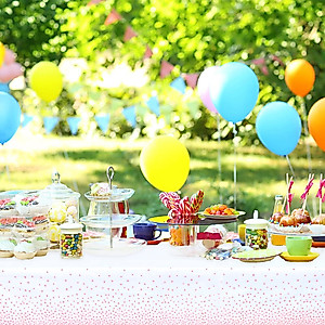 Mulbozy 2 Pcs Rose Pink Dot White Plastic Tablecloth for Rectangle Table, Rose Pink Dot Confetti Party Table Covers for Baby Shower, Wedding, Anniversary, Birthday Party Decoration, 54 × 108 inches