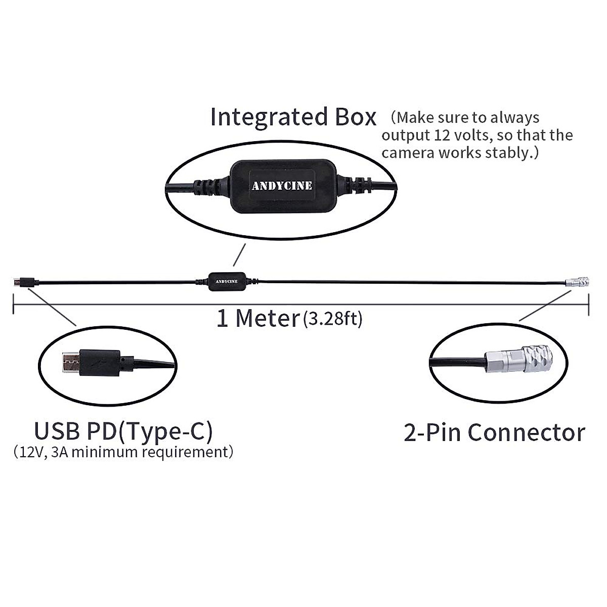 ANDYCINE 12V USB PD Power Pipe for BMPCC Blackmagic Pocket Cinema Camera 4K & 6k&6K Pro USBC PD Power Cable, Power Your Camera from Any USB-C PD Device
