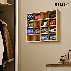 B4Life Tie Rack Wall Mounted Tie Box,Tie Organizer Tie Display Racks for Wall, Bamboo Tie Storage Tie Organizer for Men Tie Holder Wall Mount(Storage 16 Ties) (Yellow)