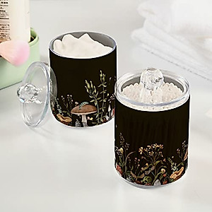 Mushrooms Berries Clear Plastic Storage Jars with Lids, Bathroom Vanity Storage Organizer Holder Canister for Cotton Swabs,Makeup Sponges, Flossers,Bath Salts,4 Pack