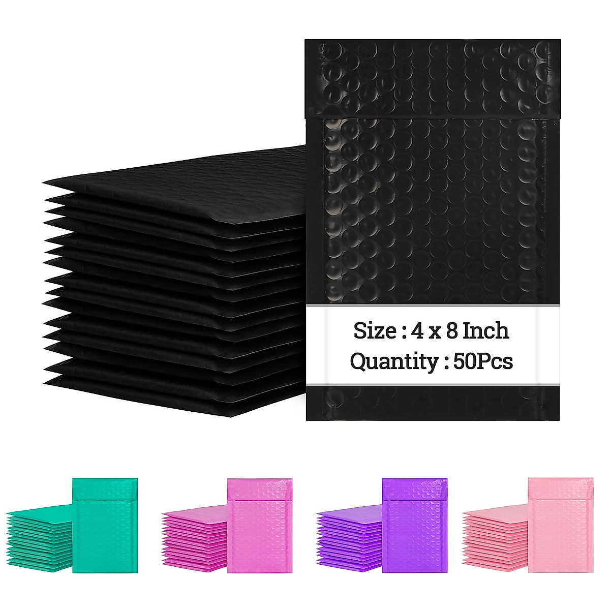 4 x 8 Inch Bubble Mailers 60 Pack, Self-Seal Poly Padded Envelope, Waterproof Shipping Bags for Small Business, Black