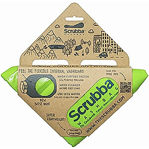Scrubba Portable Wash Bag – Foldable Hand Washing Machine for Hotel and Travel – Light and Small Eco-friendly Camping Laundry Bag for Washing Clothes Anywhere Green Green 6.3" x 2.4" x 2.4"