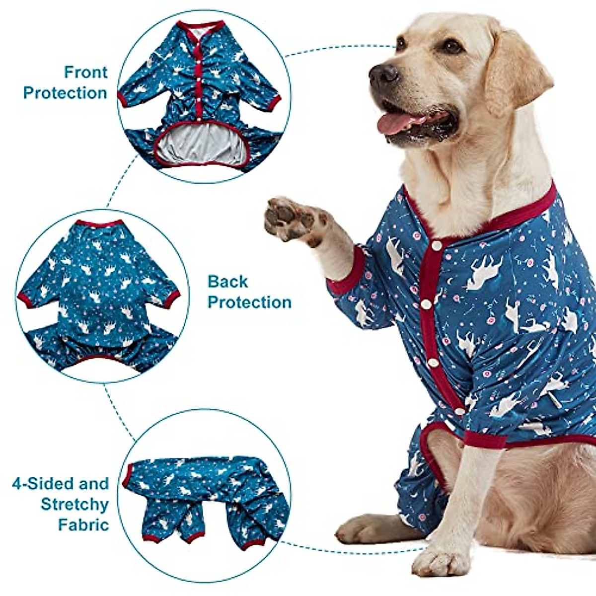 LovinPet Large Dog Pet Shirt - Undershirt for Dog Coats, Anti Licking, Pet Anxiety Relief Onesie, Floral Pony Navy Print, Large Breed Dog Clothes, Large Dog Jammies, Pet PJ's/Large