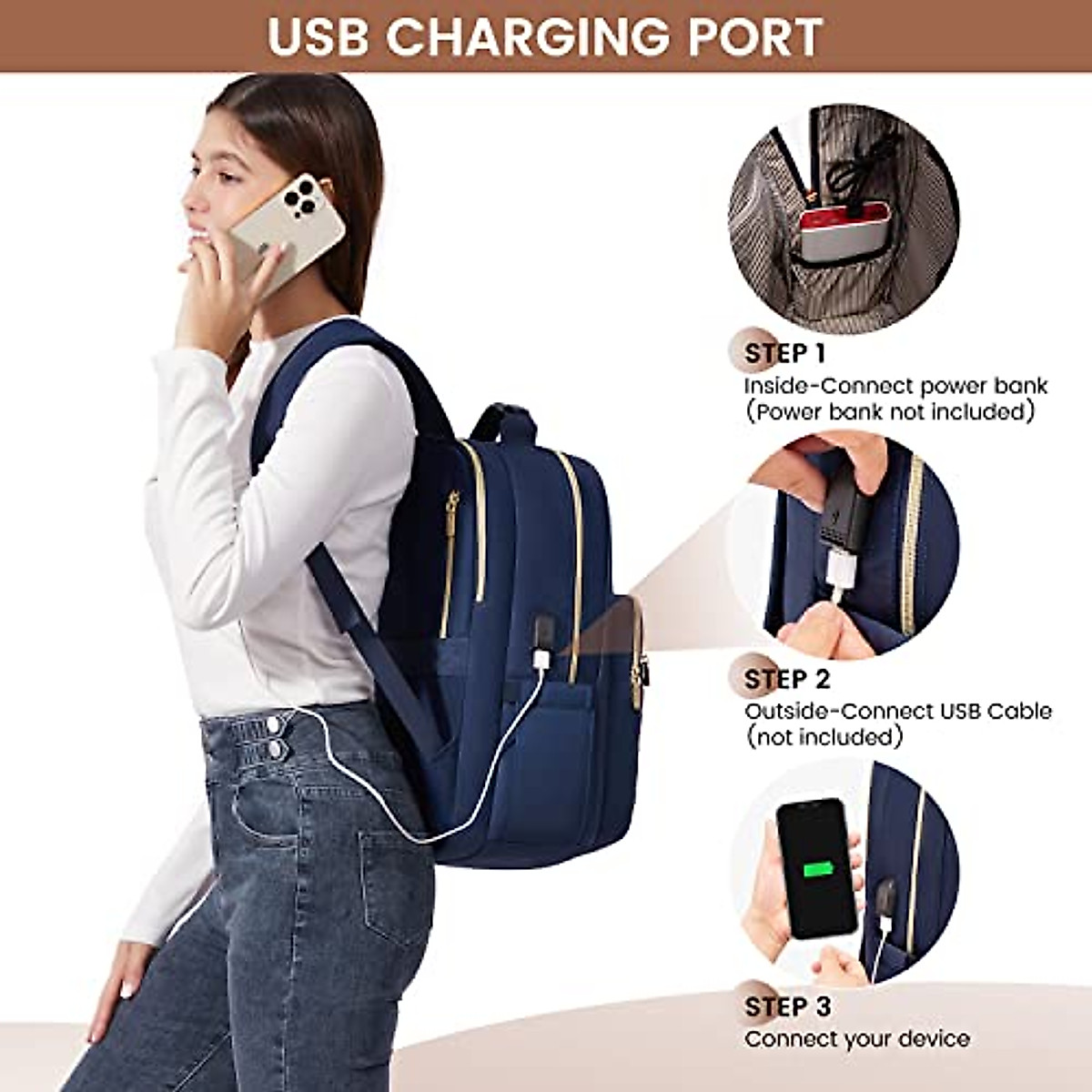 LOVEVOOK Laptop Backpack for Women, Quilted Business Travel 15.6-inch Computer Bag, Doctor Nurse Backpack Purse for Work, Navy