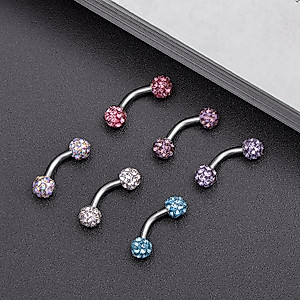 Tornito 6PCS 14G Short Bar Stainless Steel Belly Button Rings 6mm Bar Navel Rings for Women Barbell Dangle Body Piercing Jewelry
