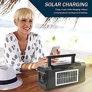 Portable Solar Bluetooth Speaker with Outdoor Emergency Flashlight, FM Radio Function, High Audio Bluetooth Speaker High Power Wireless Speaker