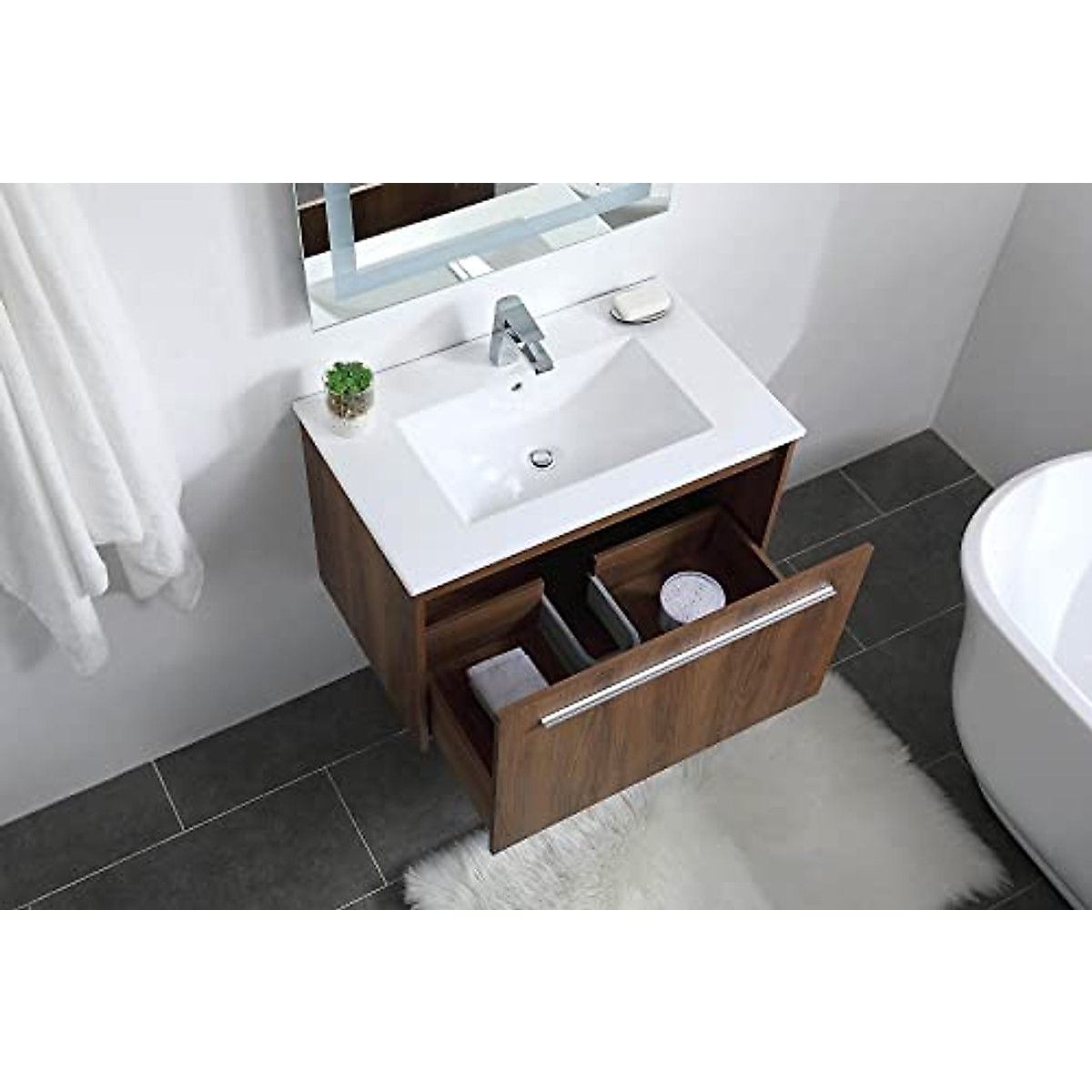 Elegant Kitchen and Bath 30 inch Single Bathroom Floating Vanity - Walnut Brown