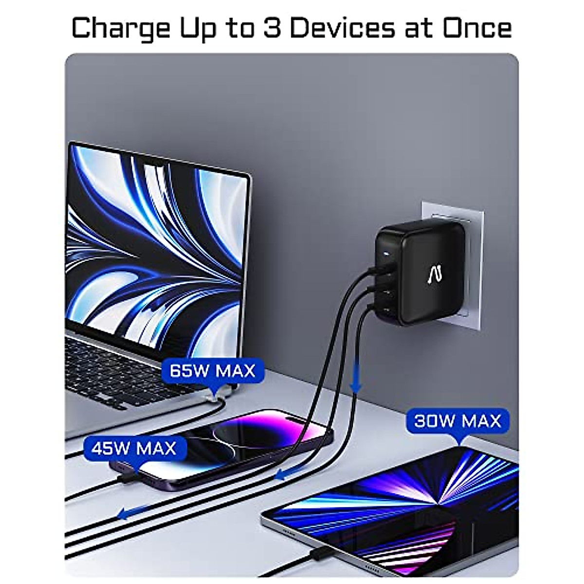 140W USB C Charger, PD3.1 GaN 3Port Type C Wall Charger Fast Charging Station Adapter, PD 100W PPS Charger Block for MacBook Pro 16"/Air, iPhone 14 Pro Max, Galaxy S22/S21,Tablet,Laptop-Black