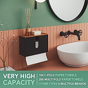 Bamboo Paper Towel Dispenser with Removable Top Tray for Bathroom and Kitchen - Wall Mount and Countertop Multifold Paper Towel, C-Fold, Zfold, Tri fold Hand Towel Holder Commercial (Black)