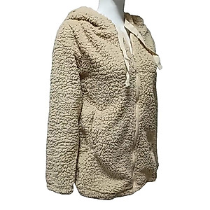 Mayntop Women Furry Jacket Hooded Coat Plus Size Solid Color Polar Fleece Plain Shearling Sherpa Pocket Lambswool Zipper Outerwear(A Black,3XL)