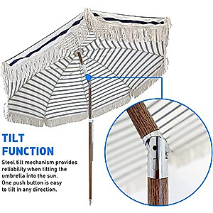 EasyGoProducts 5 Positions-Cupholder-Storage Backpack Chair Lightweight Rustproof Aluminum-Beach Umbrella 7 Foot – UPF 50+ UV Sun Protection-Tilt Function – Carry Bag, Tassel Deluxe Combo