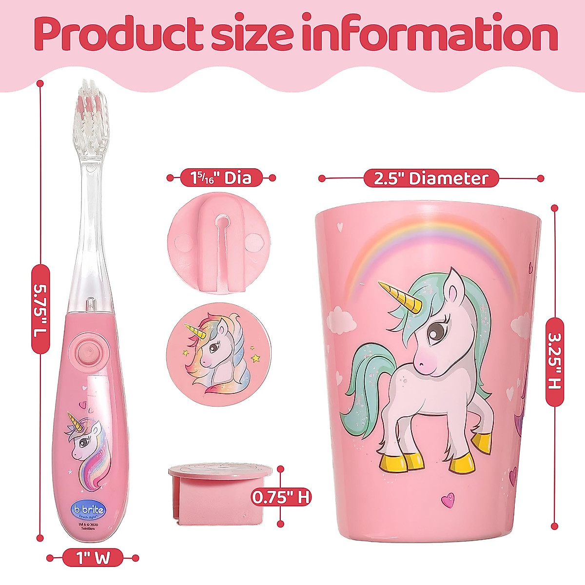 Lily's Home Kids Flashing Timer Toothbrush Kids with Soft Bristles, Rising Cup & Cover - Fun 2-Min Light-Up Brushing for Children - Toddler Toothbrush Soft Toothbrush Kit (Unicorn)