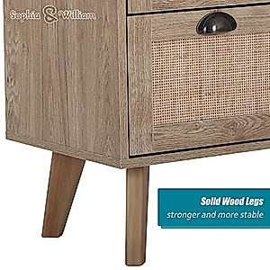 Sophia & William Rattan Cabinet Boho Dresser 3-Drawer Chest of Drawers/Accent Storage Cabinet/Nightstand for Bedroom Living Room