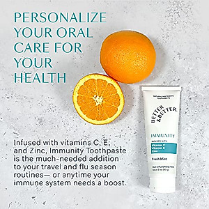 Better & Better Immunity Toothpaste with Vitamin C, E & Zinc | Fluoride Free, SLS Free Toothpaste 1CT | Freshens Bad Breath | Natural, Vegan, Whitening Toothpaste for Immune Support with Organic Mints