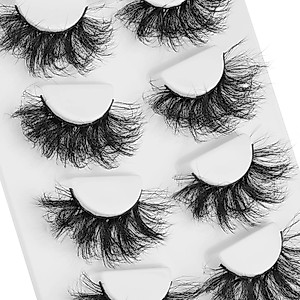 ALPHONSE Lashes 25MM Fluffy Mink False Lashes 8D High Volume Long Thick Dramatic Crossed Fake Eyelashes Pack 4 Pairs