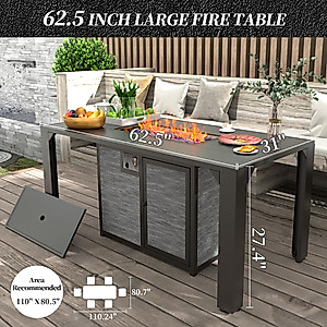 Pizzello Outdoor Fire Pit Dining Table 62.5" Aluminum Rectangular Propane Dining Patio Table with Firepit Dining Height Gas Fire Pit Table, Pizzello Comodo, Black