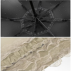 WANLIAN Princess Lace Ultraviolet-Proof Triple Folding Umbrella Dome used for ParasolDecorations Photoshoot Props.（Rice white）