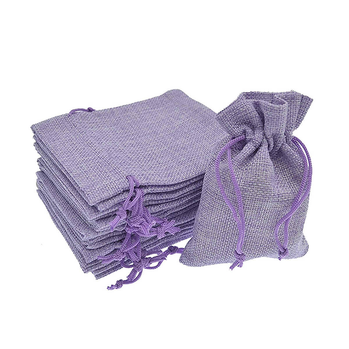 Bezall 20pcs Burlap Bags with Drawstring 2.7 x 3.5 inch, Linen Gift Bags Jewelry Pouches Sachets for Wedding Party Favor, DIY Crafts Projects, Presents (Light Purple)