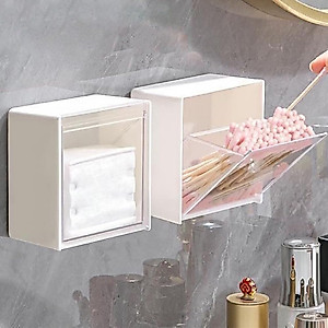 gifthub 2Pcs Plastic White Cotton Pads Holder Dispenser,No Drilling Cotton Ball Organizer Wall Mounted,Practical Multipurpose Cotton Ball Storage Box for Bathroom Kitchen