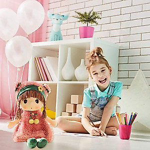 Plush Baby Doll Girl with Clothes, 17.7 Sweetheart Rag Doll Cozy Cuddle Soft Baby Doll for Kids Babies,Plush Stuffed Toy with Hat Skirt Plush Toy Baby Girls Sleeping Partner Doll Xmas Birthday Gift