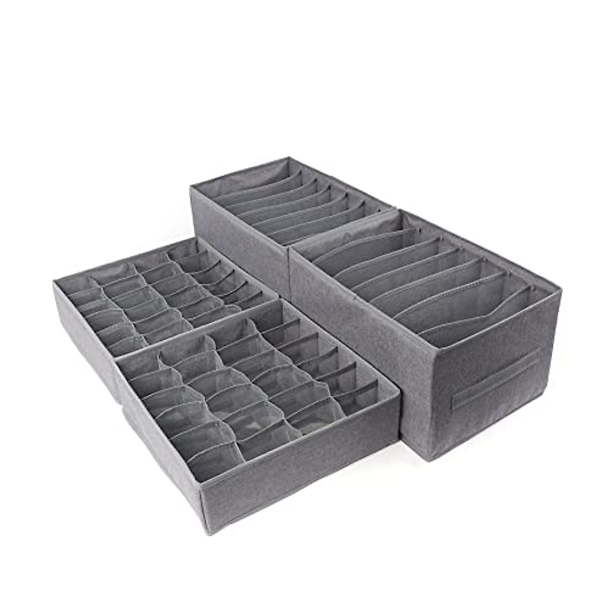 2 Wardrobe Clothes Organizer 7 Grids and 2 Sock Underwear Organizer Dividers 24 Cell with Zipper, Drawer organizers for clothing, Closet Organizers for jeans, underwear, socks and Ties, 4 packs in 1