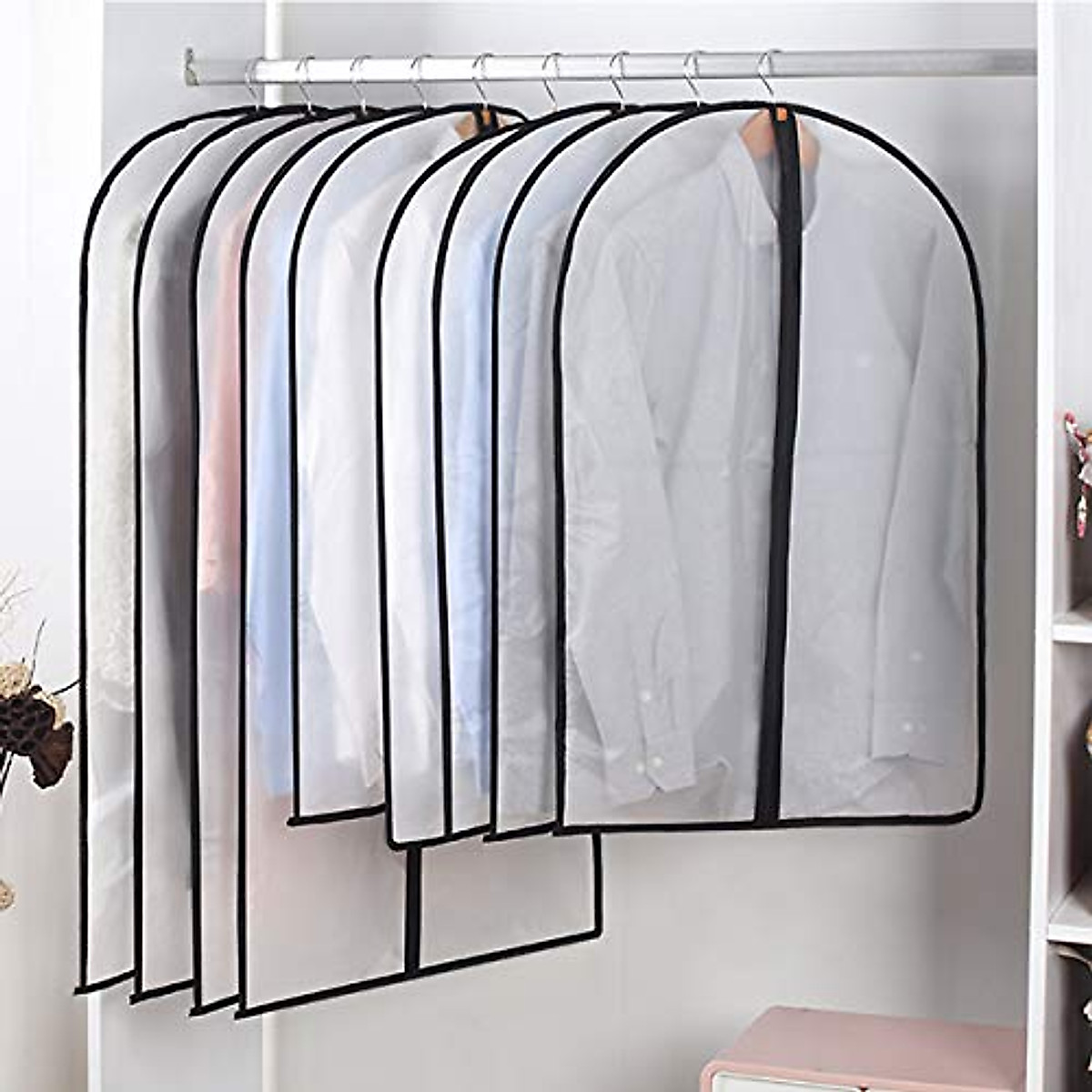 homeminda Extra Long Dress Garment Bags 60in Clear Hanging Lightweight Breathable Dust Cover with Study Full Zipper for Storage Clothes and Travel Pack of 6