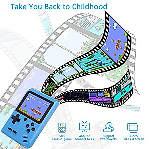 Tlsdosp Handheld Game Console, Portable Retro Video Game Console 500 Classic FC Games, Large Battery Capacity of 1020mAh, Support Rechargeable and Connect to TV for Two People to Play Together (Blue)