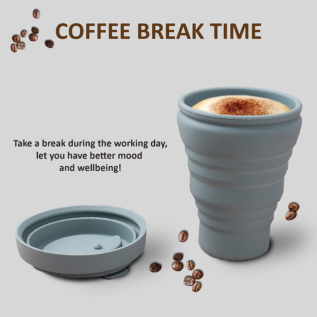 HOGOWARE travel coffee mug collapsible cup insulated tumbler smoothie with lid silicone reusable to go foldable silicon folding hot cold tea water - Large (Army Green)