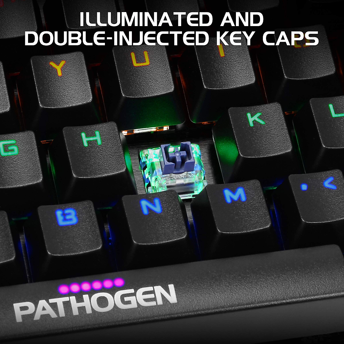 ENHANCE Pathogen Gaming Keyboard - Blue Switch Mechanical Keyboard with Fast 0.2ms Polling, Water & Dust Resistant, NKRO & Anti-Ghosting, Removable Wrist Rest, Ergonomic Keyboard Rainbow LED 9 Effects