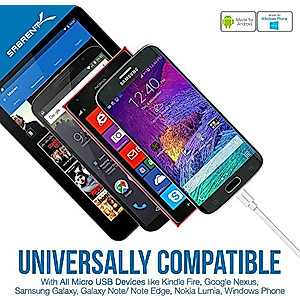 SABRENT [6-Pack 22AWG Premium 3ft Micro USB Cables High Speed USB 2.0 A Male to Micro B Sync and Charge Cables [White] (CB-M63W)