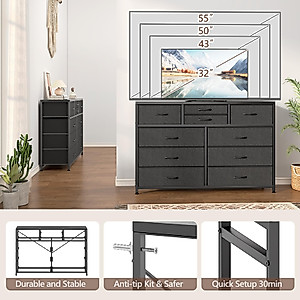 GAOMON Dresser for Bedroom TV Stand for 55” TV, Entertainment Center with 10 Drawers, Storage Organizer Unit for Living Room, Closet, Entryway, Hallway (Black)