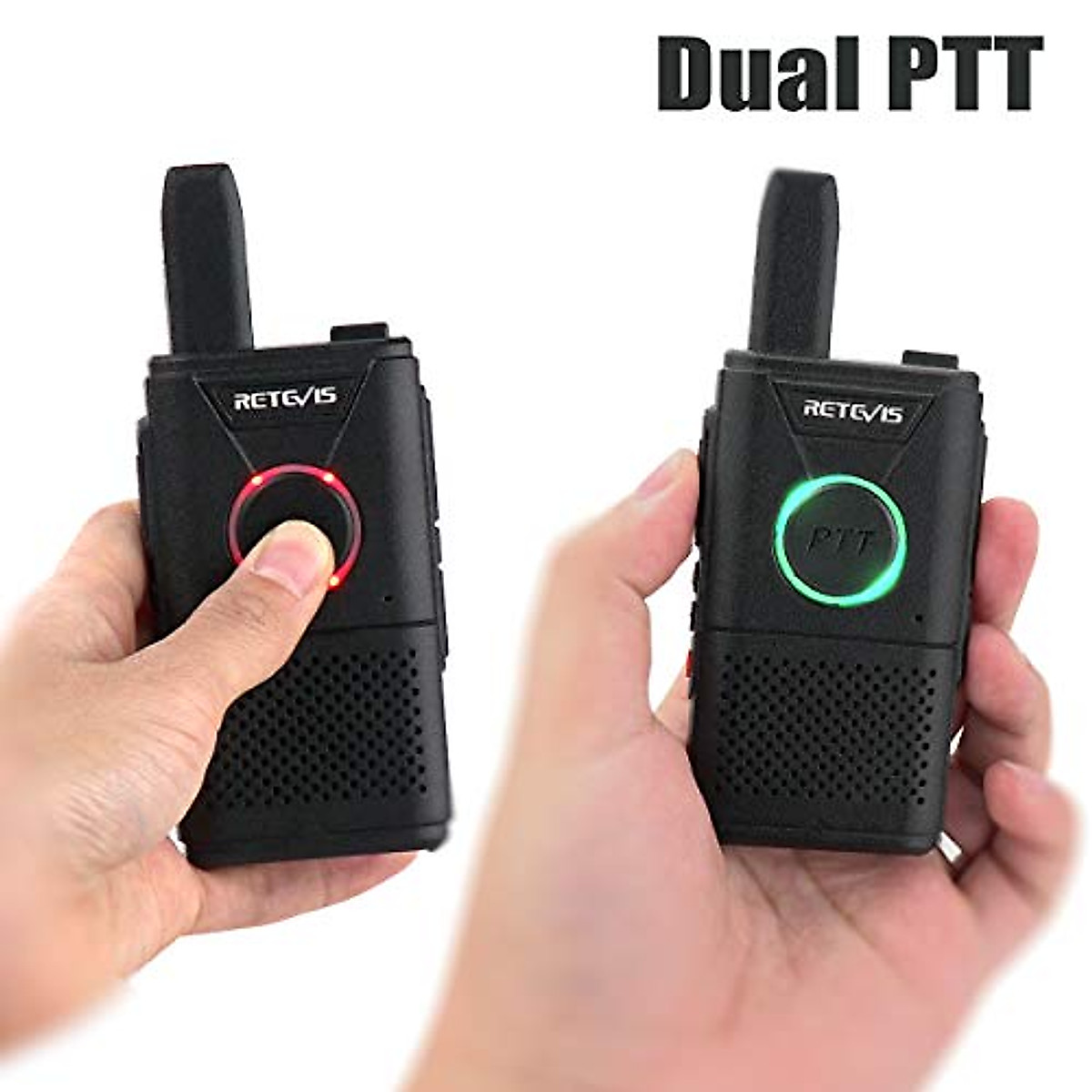 Retevis RT18 Rechargeable Walkie Talkies,Portable FRS Two-Way Radios,Dual PTT,Metal Clip,Small Mini Walkie-Talkie for Seniors Skiing Family Camping Elderly Easter Basket Stuffers for Kids(2 Pack)