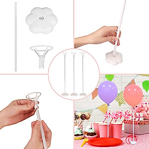 RUBFAC Balloon Stand Kit 24 Sets Balloon Cup with Stick and Flower Base Table Desktop Support Holder for Wedding Birthday Party Supplies,White