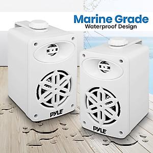 Jovial Bluetooth Indoor Outdoor Speakers Pair-200 Watt Dual Waterproof 3.5” 2-Way Full Range Speaker System w/1/2” High Compliance Polymer Tweeter-Home,Boat,Marine,Deck,Patio,Poolside(White)