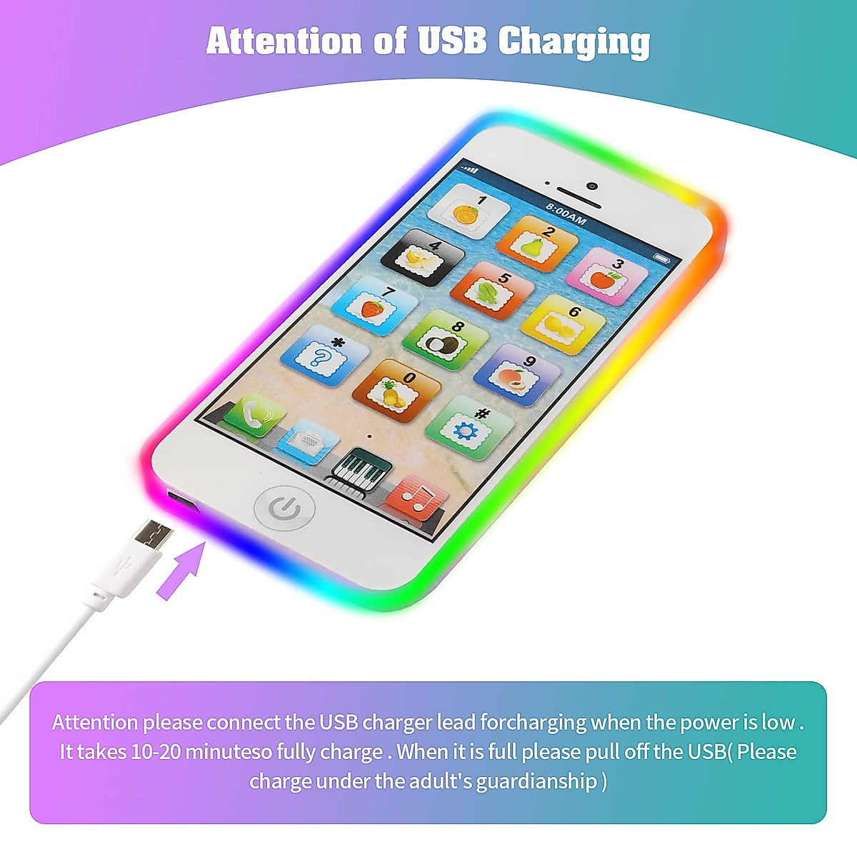 Baby Toys 6 to 12 Months, Baby Toys 3-6 12-18 Months, Fake Phone Toy for 1 2 3 4 Years Old Girls Boys, Kids Cell Phone Toddler Toys Age 1-3, Gifts for 1-6 Years Old Girls Boys Babies Infant (White)