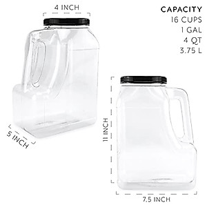 Cornucopia Clear Plastic Gallon Jar with Handle and Airtight Lid (2-Pack) for Bulk Food, Craft Supplies, Paint and Detergent Storage and More