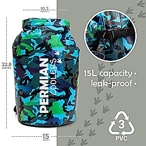 PERMIAN Portable Cooler Bag Roll Top, Camouflage, Insulated, 15L Foldable, Waterproof Dry Bag for Boating/Fishing, Cooler Backpack for Camping/Hiking, Leakproof, Floating Cooler for Kayaking - Camo