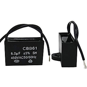 Twidec/2Pcs 450V AC 50/60Hz Run Capacitor 2-Wire Metallized Polypropylene Film Capacitors for Ceiling Fan Motor Start Run 6uf CBB61-6